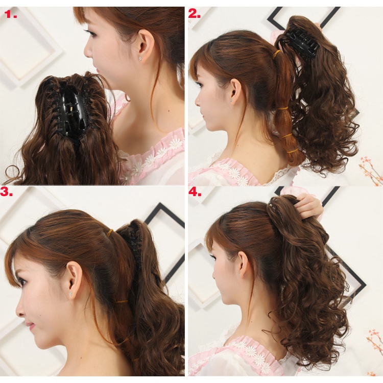 Wig Women's Short Hair Ponytail Pear-Shaped Hair Roll Chemical Fiber ...