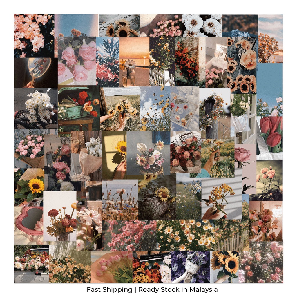 52pcs Aesthetic Flower Ins Sticker Retro Deco Sticker Notebook Style ...
