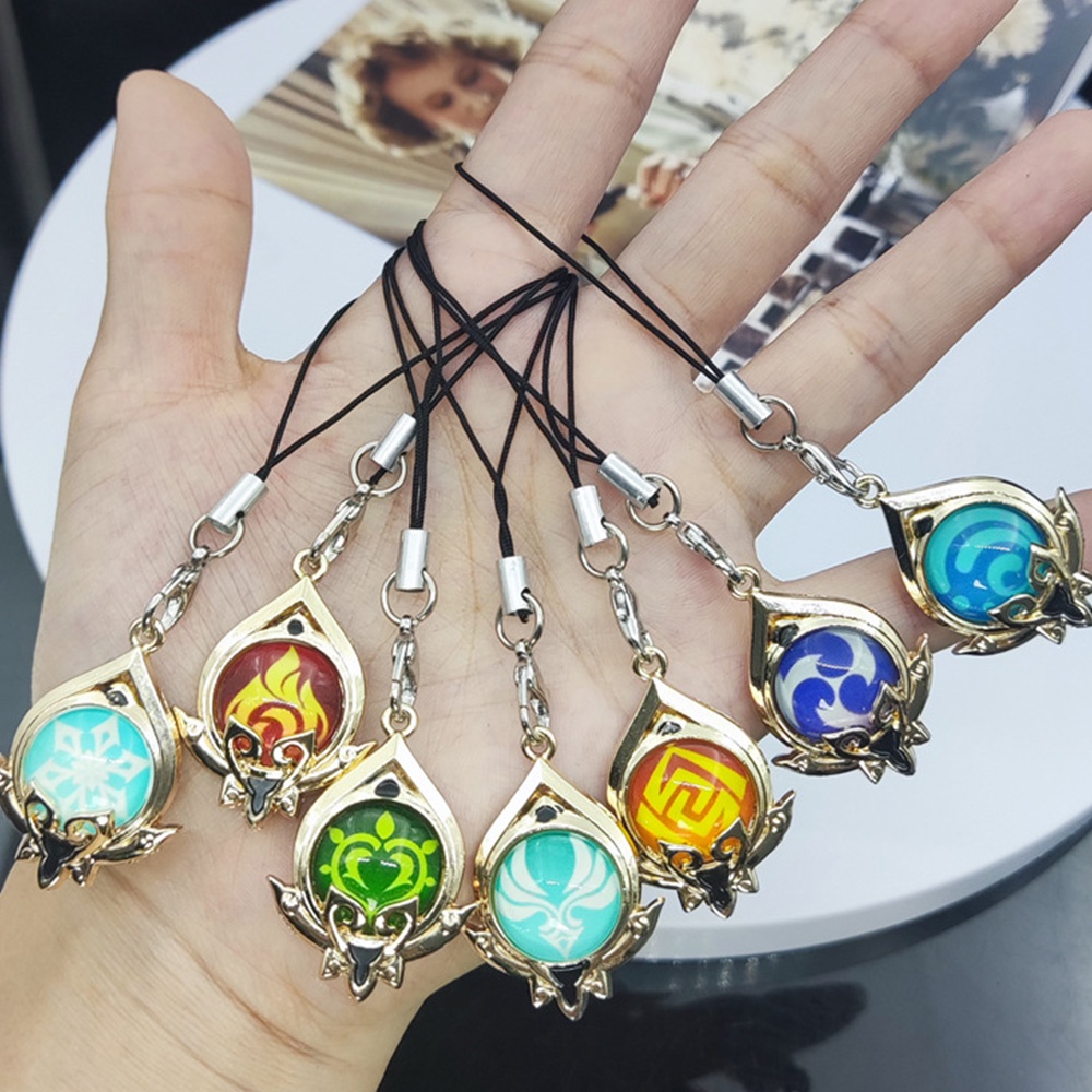 Game Anime Genshin Impact Keychain Wind Fire Ray Water Rock Ice Grass ...