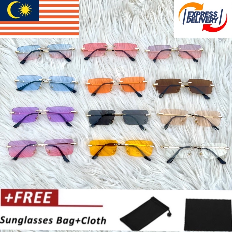 🇲🇾 READY STOCK SMALL RECTANGULAR KACA FRAMELESS GLASS TRENDY SUNGLASSES ...