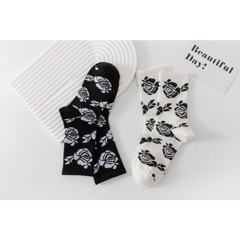 MALAYSIA READY STOCK!1 Pair Korean Women / Lady Big Rose Flower Pattern ...