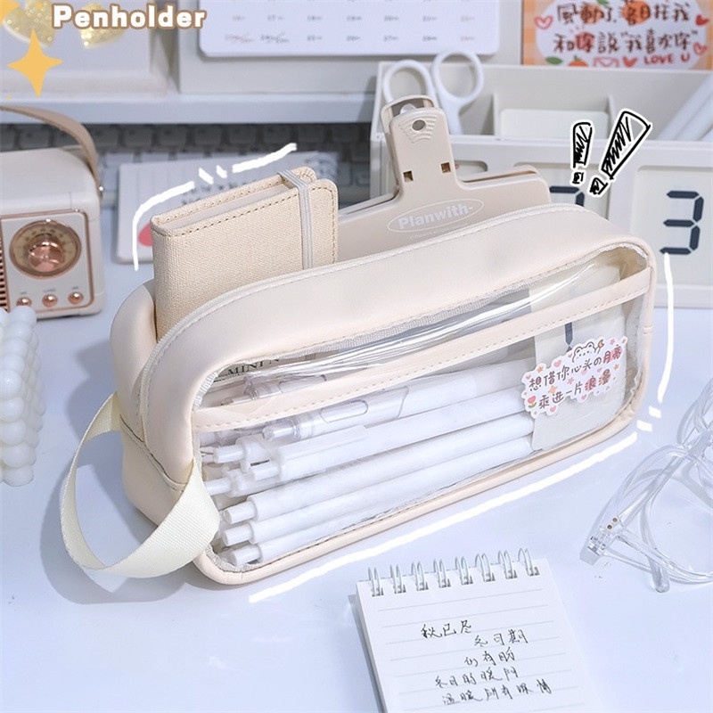 Soft Plastic Transparent Pencil Case Student Pvc Clear Pen Bag /Creamy ...