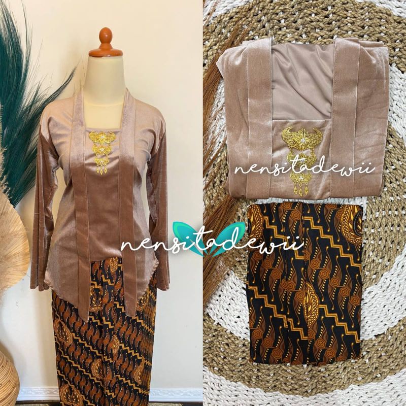 [1 Set] Bludru Kebaya + Instant Jarik / Mocca Color, Kencono Slope ...