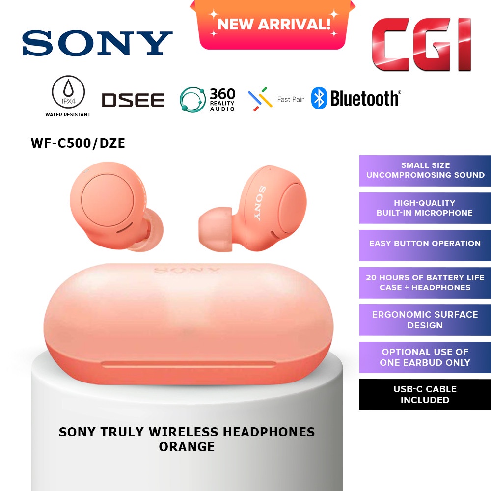 Sony WF-C500/DZE Truly Wireless Headphones (Orange) | Shopee Malaysia