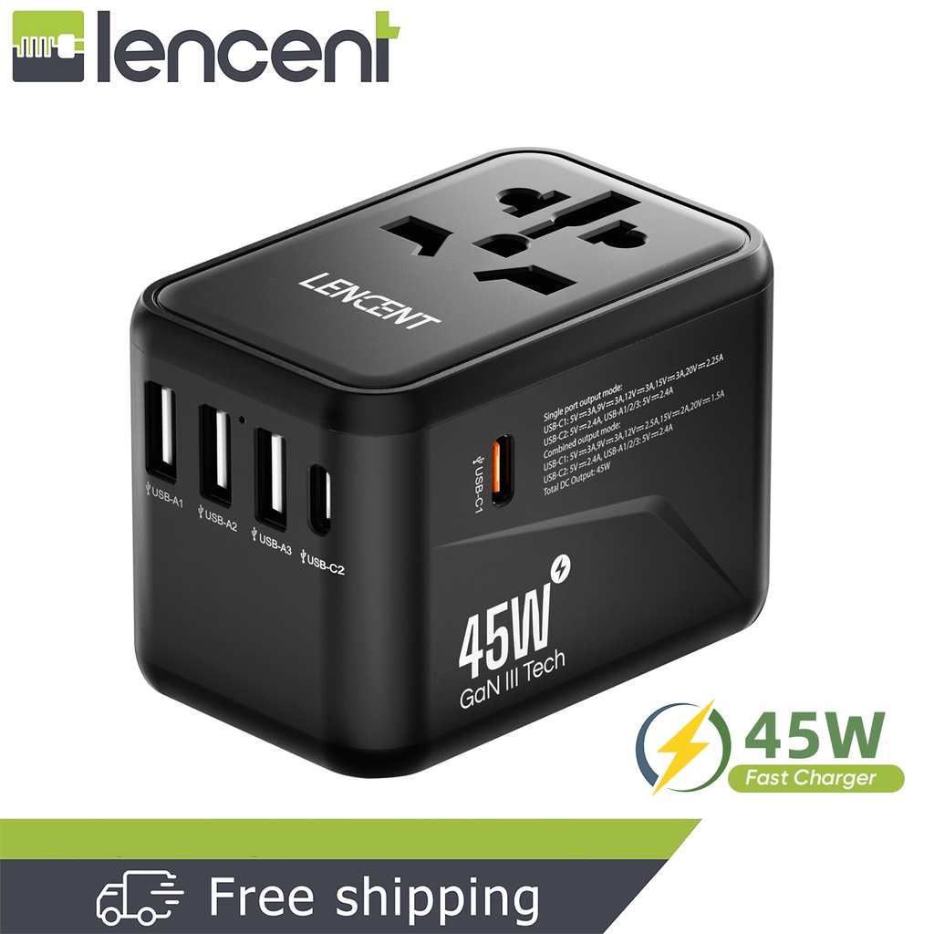 LENCENT PD 45W Fast Charger Universal Travel Adapter, International ...