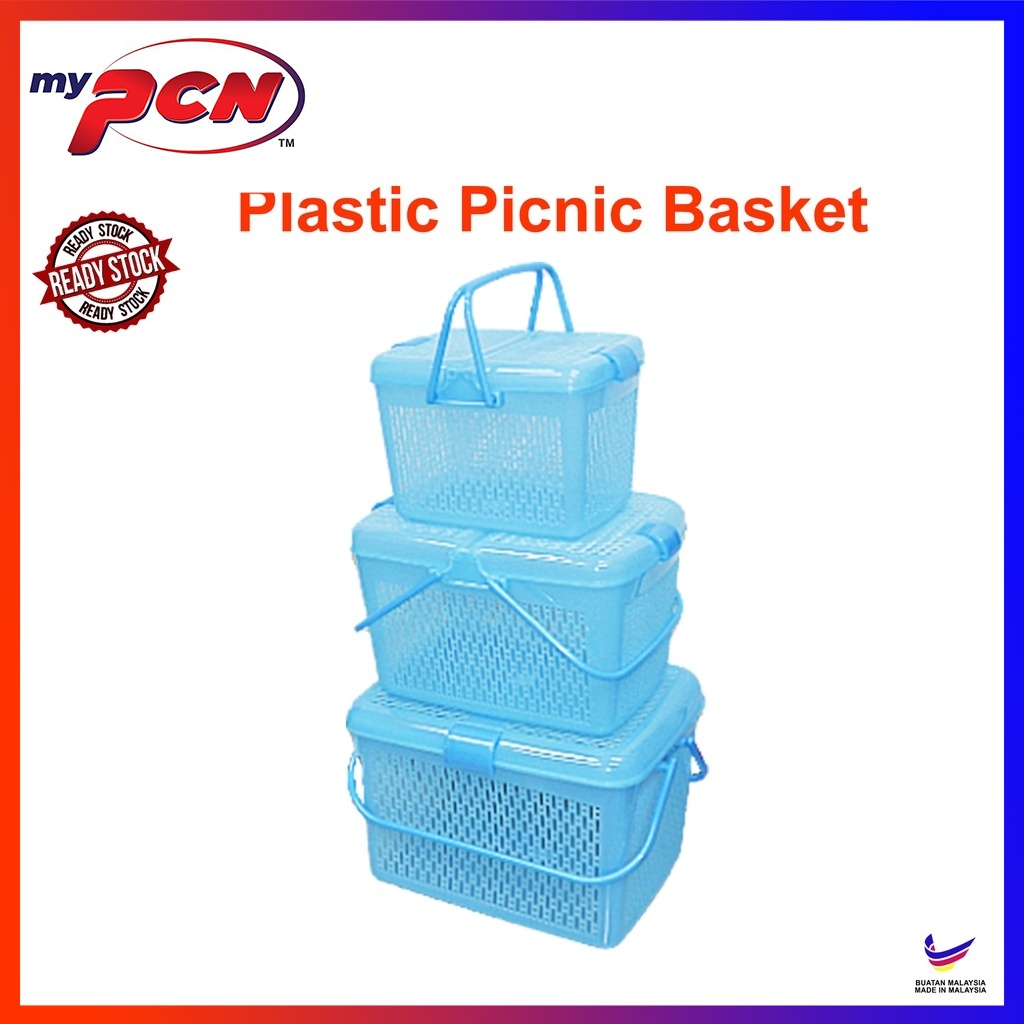 PCN Plastic Picnic Basket/ Grocery/ Laundry/ Market Basket With Cover ...