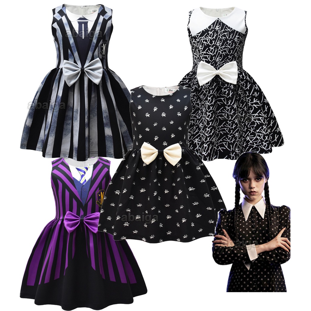 Black Wednesday Addams Costume Kids Girl Sleeveless Dress Wednesday ...