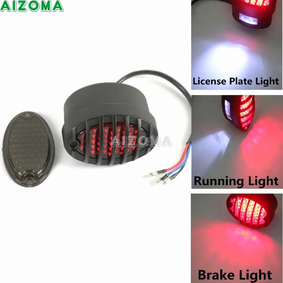 Motorcycle Custom Universal Oval Grille LED Brake Taillights w/ License ...