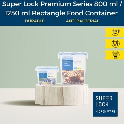 Super Lock Premium Series BPA Free Stackable Rectangle Transparent Food Container 800ml / 1250ml ...