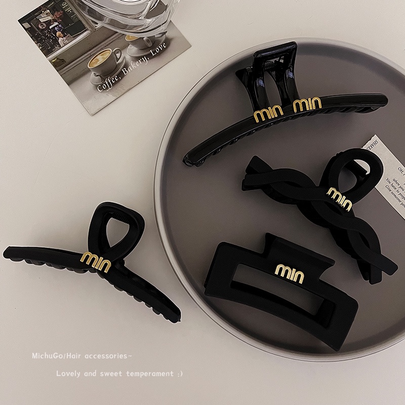 Simple black large hair clip female back head plate hair grip hair ...
