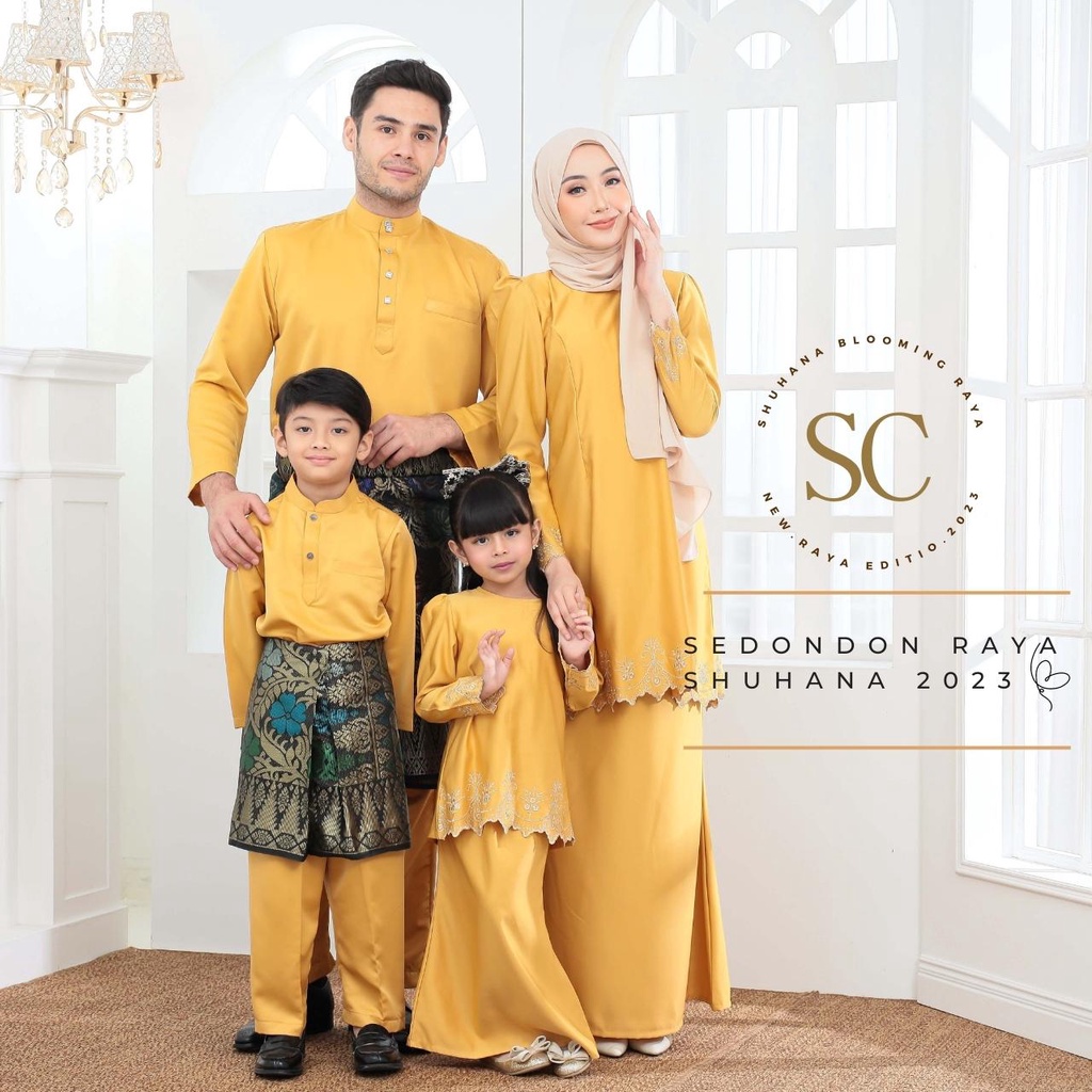 Baju Raya Sedondon 2023 Mustard Clara & EL Isaac Baju Kurung Moden Baju ...