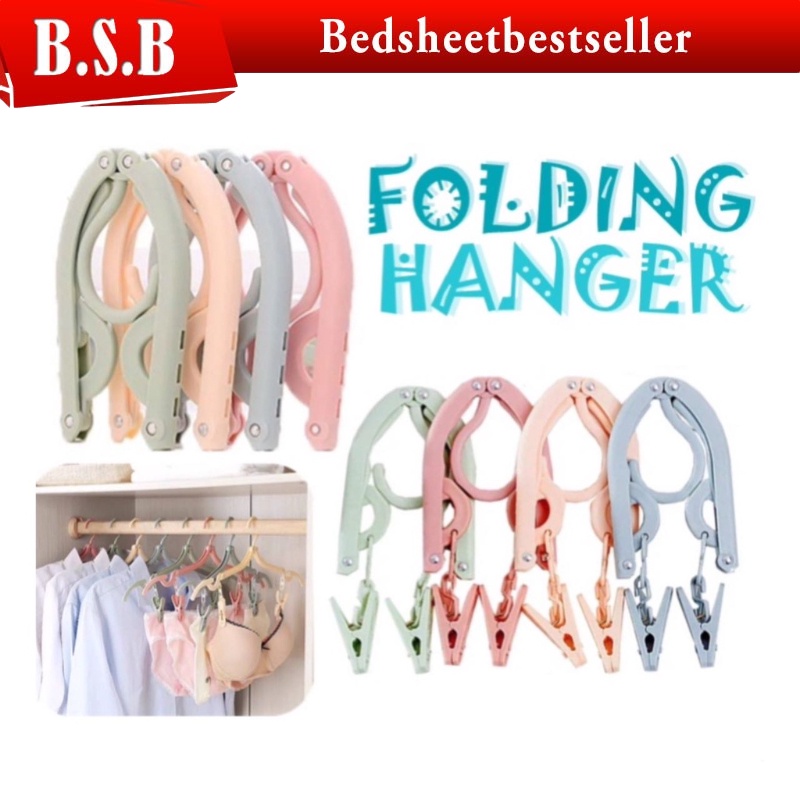 B.S.B (1 PCS) Folding Hanger With Clip Portable Travel Foldable Plastic ...