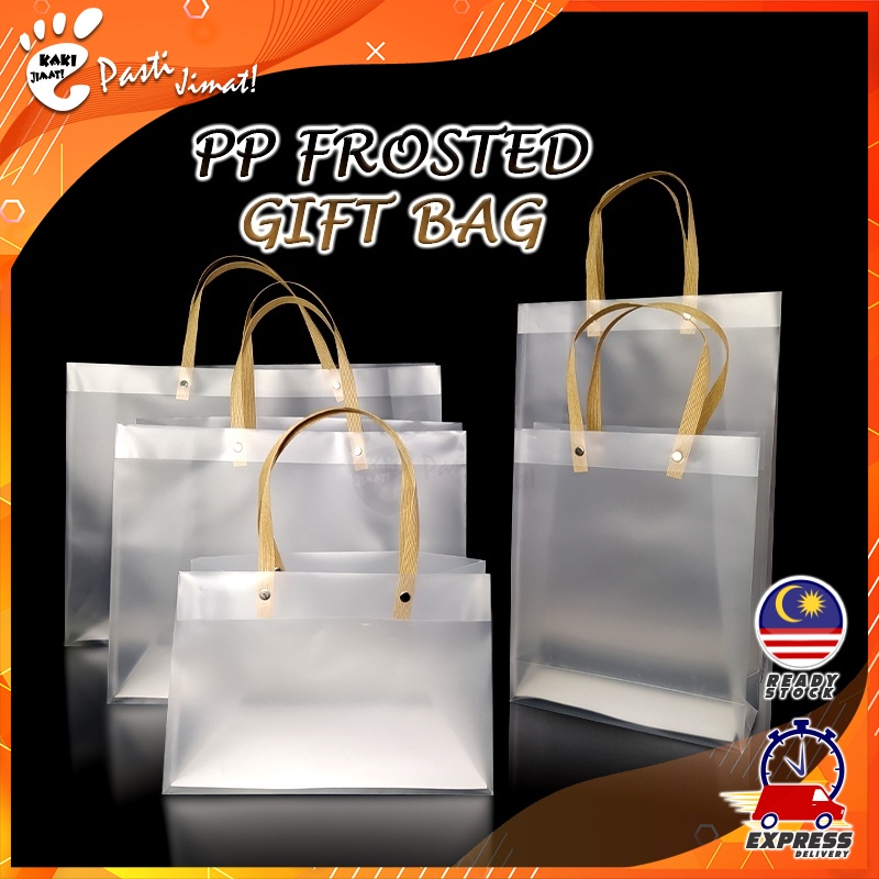 Kaki Jimat PP Frosted Wooden String Handle Plastic Goodies Tote PVC Bag ...