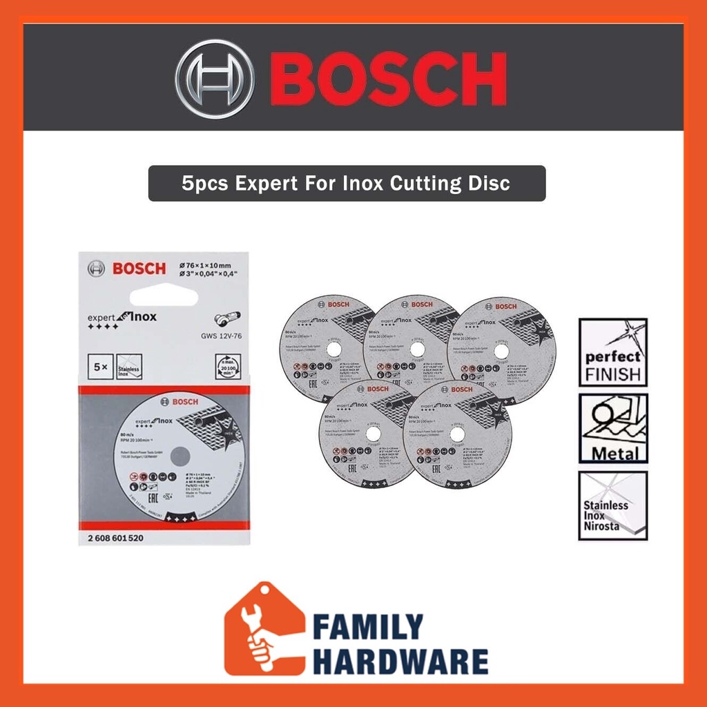BOSCH 76mm x 1mm x 10mm x 5pcs Expert For Inox Cutting Disc For GWS 12V ...