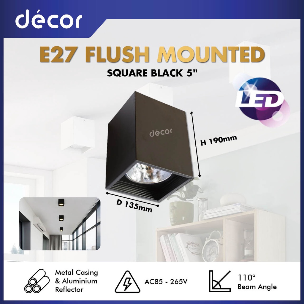 E27 Flush Mounted Round 4'' 6'' 8'' Square 3" 5" 7" Milo Tin Light ...