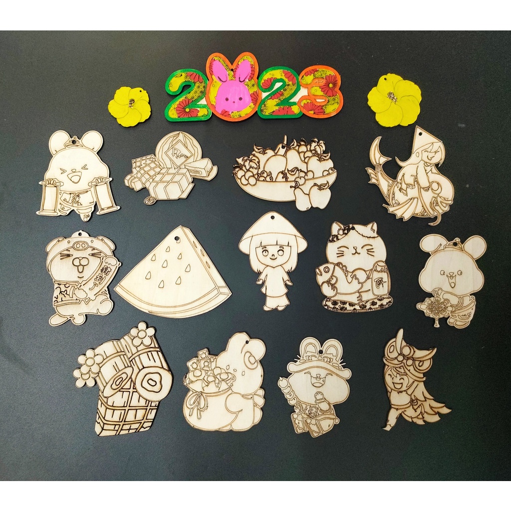 Coloring wooden pictures for children - set of 10 pictures with 1 brush ...