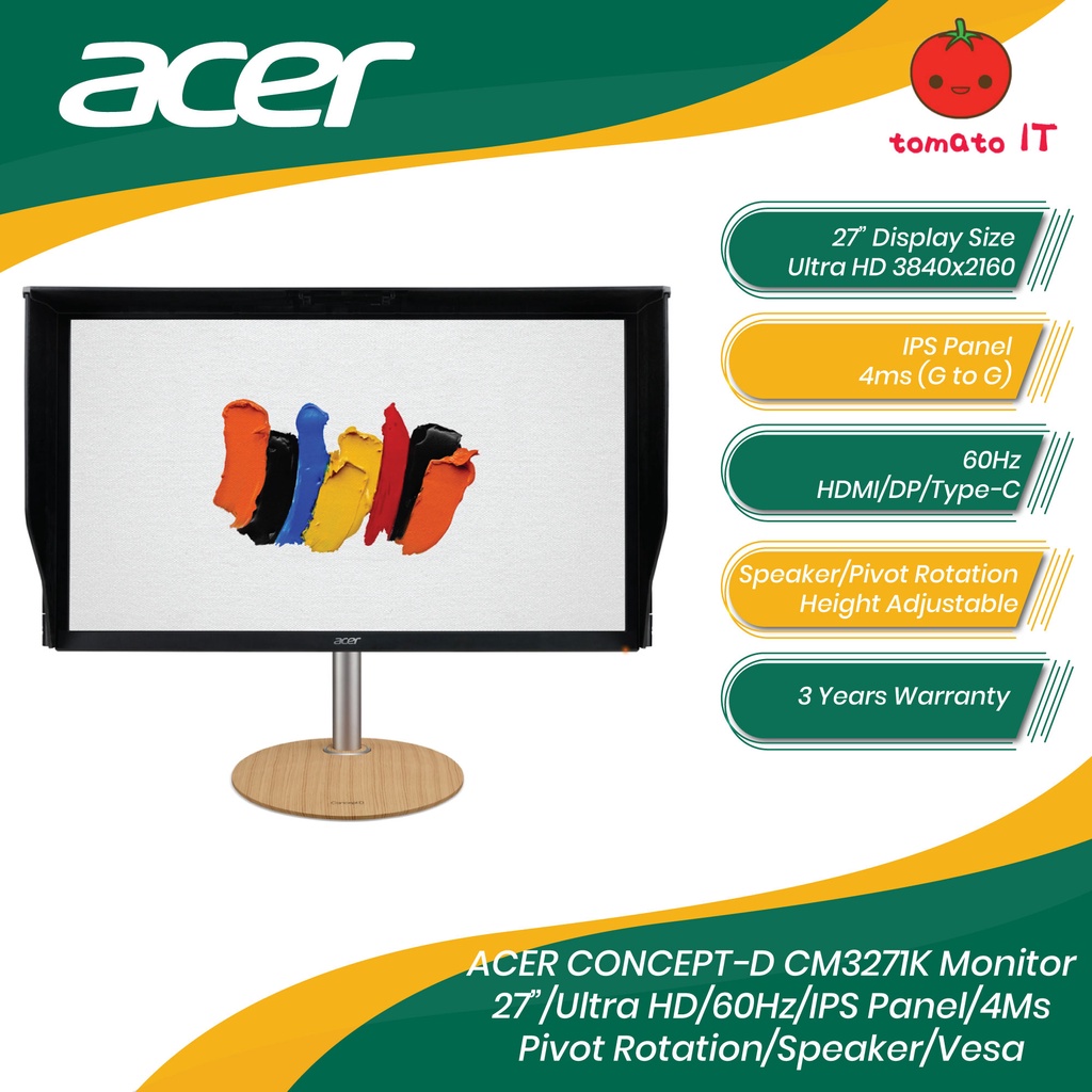 ACER CONCEPT-D CM3271K Monitor 27”/Ultra HD/60Hz/IPS Panel/4Ms Pivot ...