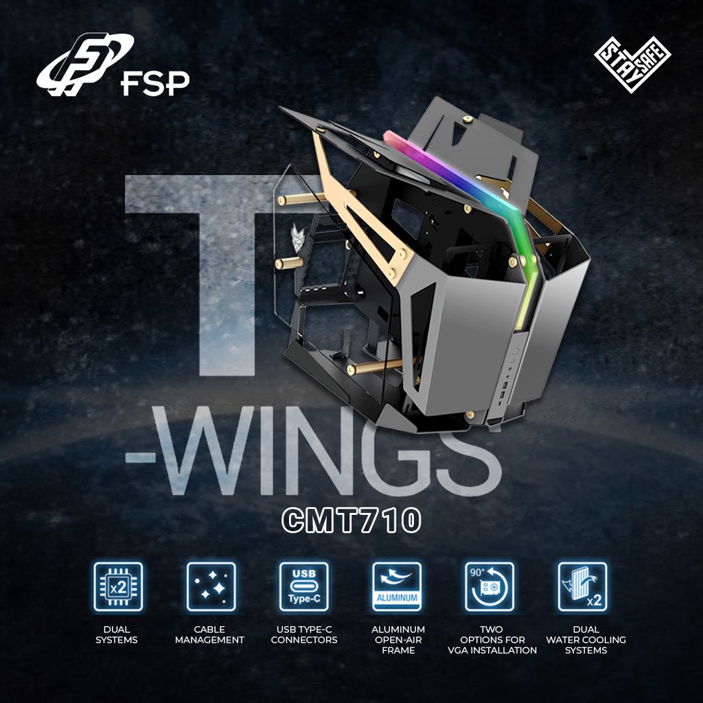 # FSP T-WINGS CMT710 Dual-System Aluminum Frame PC Casing # Black ...