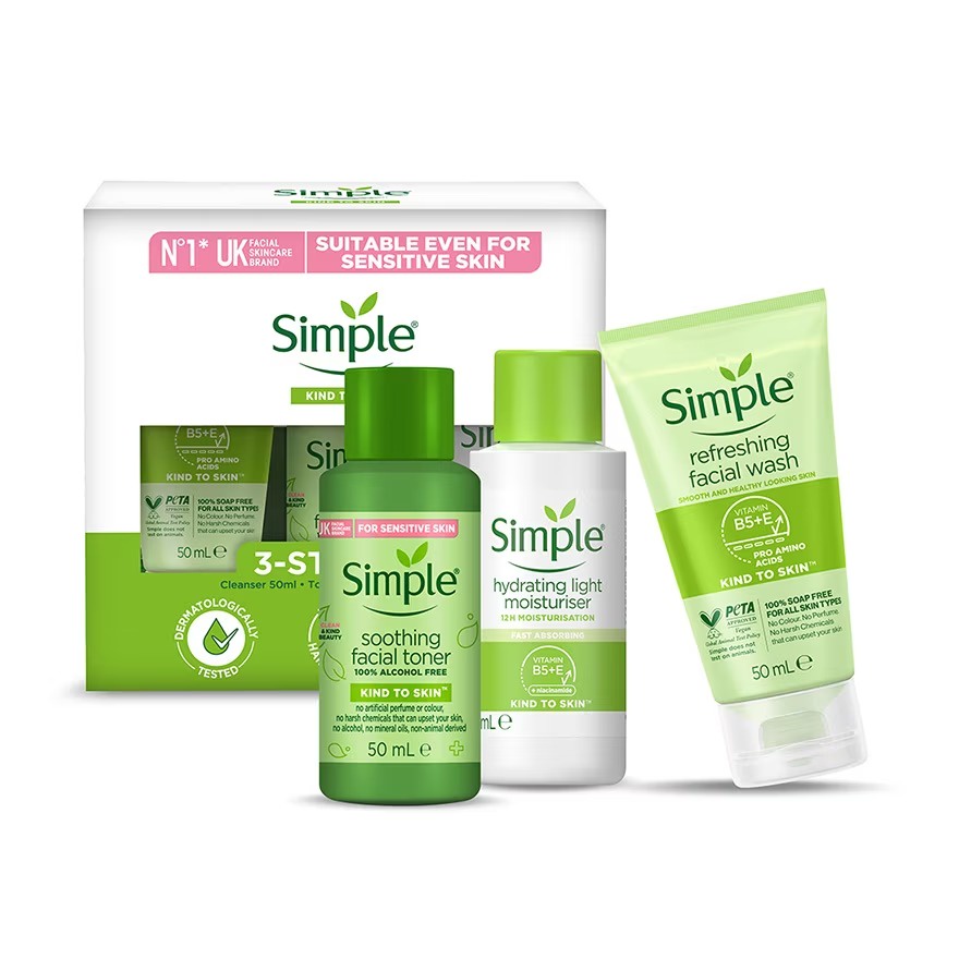 Simple Kind To Skin 3-Step Kit (Travel Size Cleanser, Toner, Moisturizer) | Shopee Malaysia