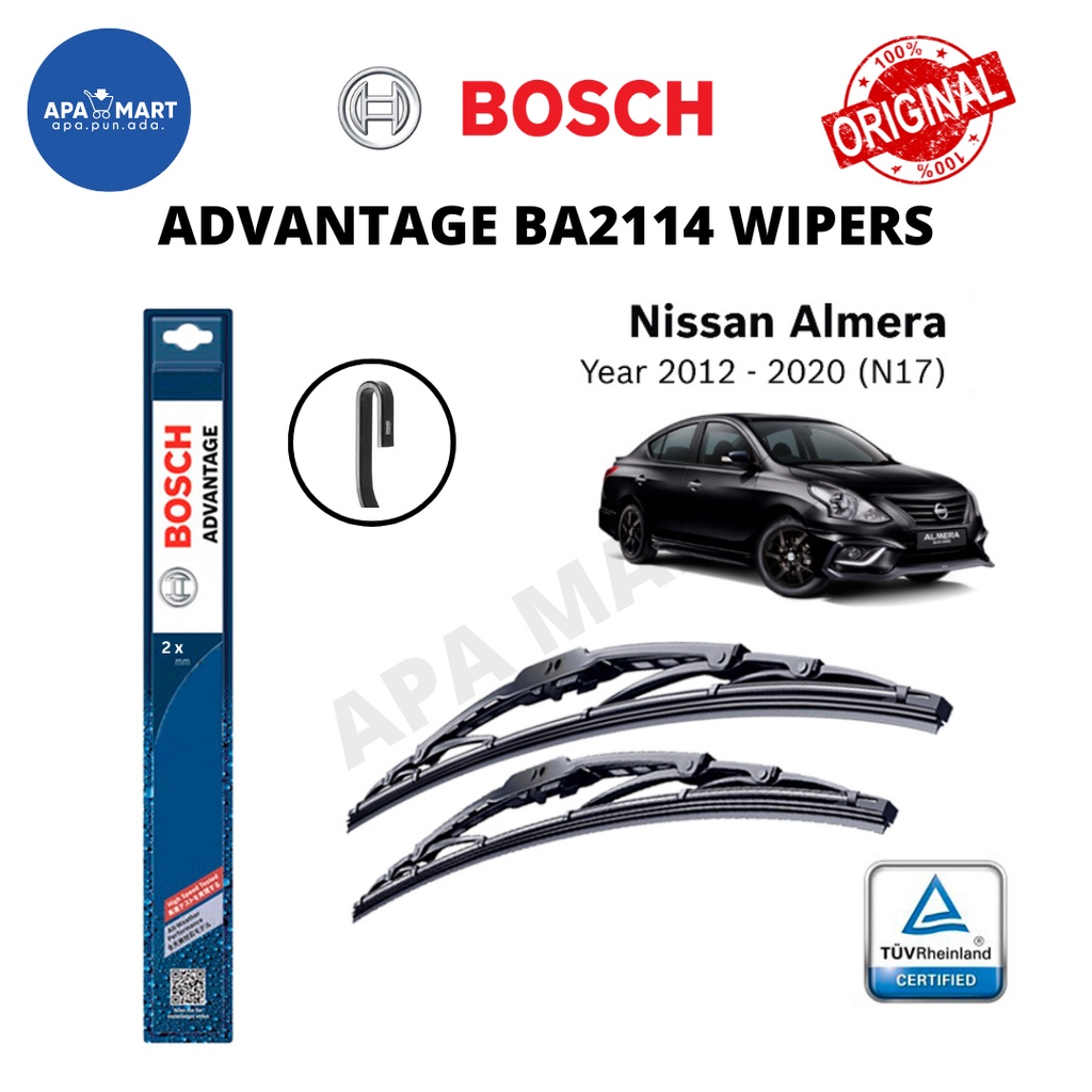 Genuine Bosch Advantage BA2114 U Hook Wiper Set for Nissan Almera N17 (Year 2012-2020) (21"/14 ...