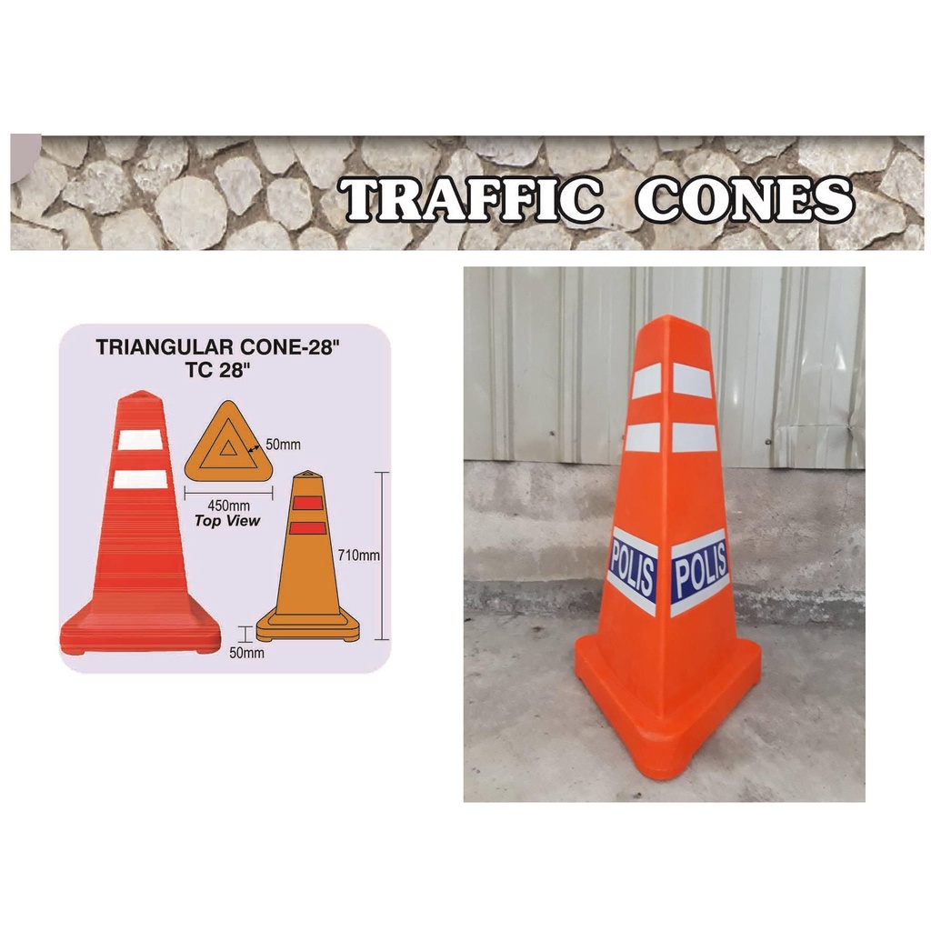 MY Safety 28inch (70cm) PE Triangular Traffic Safety Cones | Shopee ...