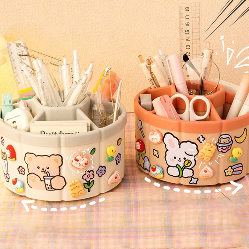 6 Grids Large Capacity Rotary Round Pen Holder Student Desktop ...