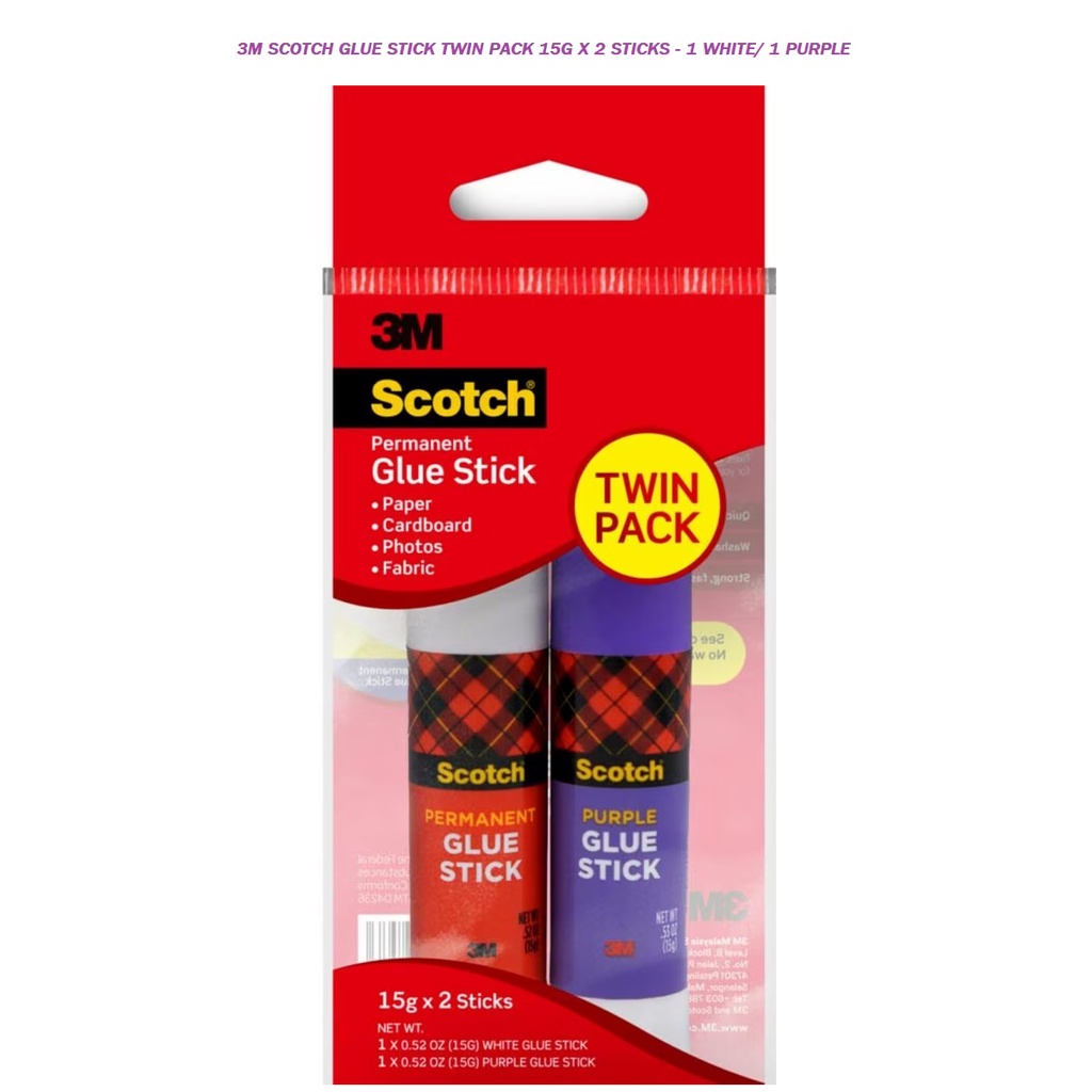 3M SCOTCH GLUE STICK VALUE PACK 15G X 2 STICKS (1 WHITE/1 PURPLE ...