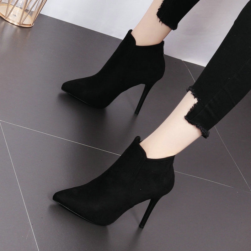 Black Stiletto Heel Pointed Toe Short Boots Women 2025 New Style Autumn ...