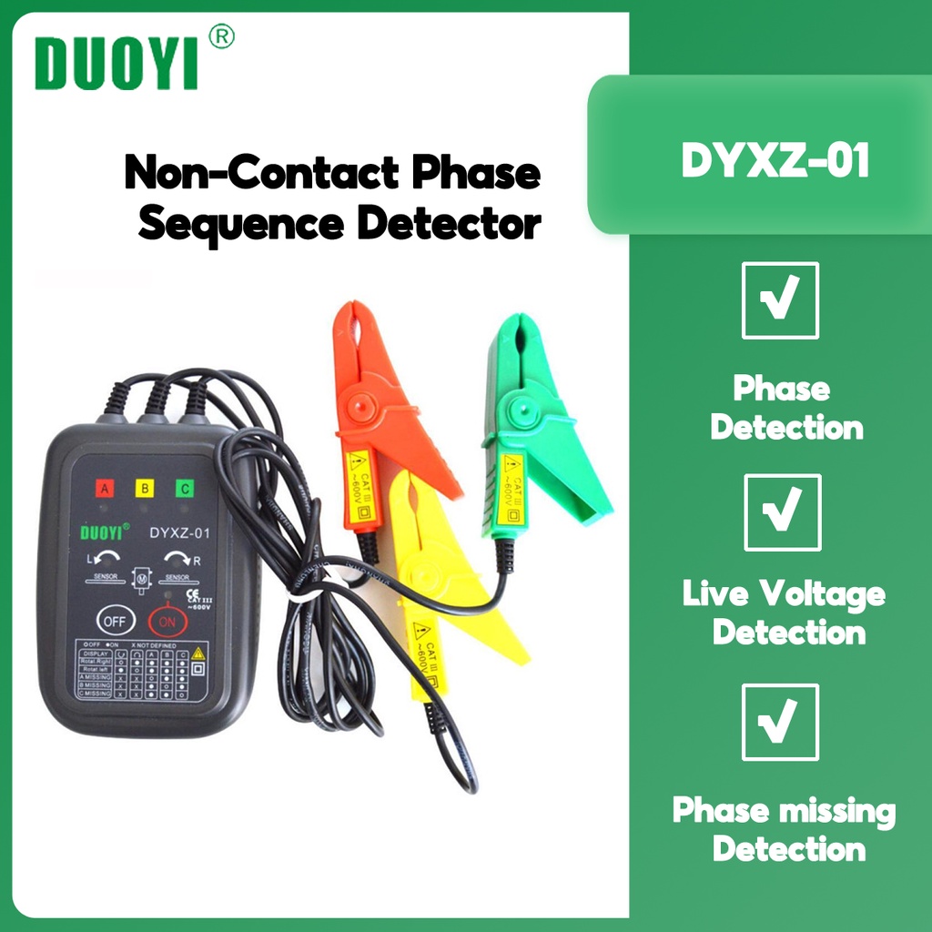 Duoyi Dyxz 01 Dyxz 02 3 Phase Detector Rotation Tester Non Contact Phase Sequence Detector Meter