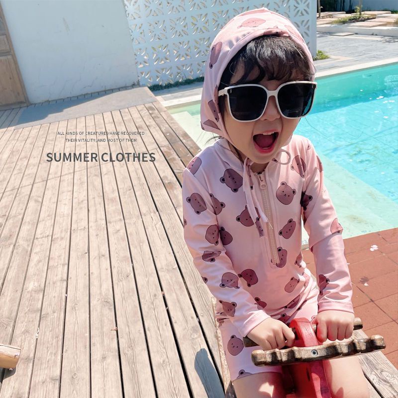 New Style Children's Swimsuit Boys Girls One-Piece Sunscreen Long ...