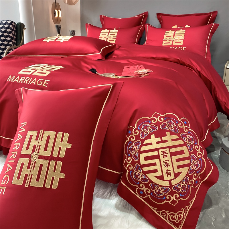 Chinese Wedding Marriage bedsheet set Red color bedsheet fitted sheet ...