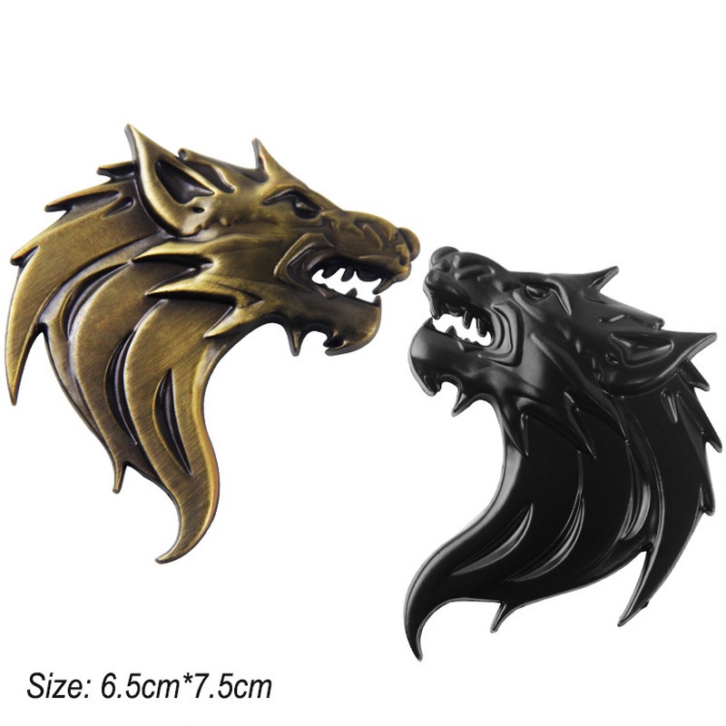 Left / Right Wolf Head Zinc Alloy Chrome Metal Emblem DIY Refitting 3D ...