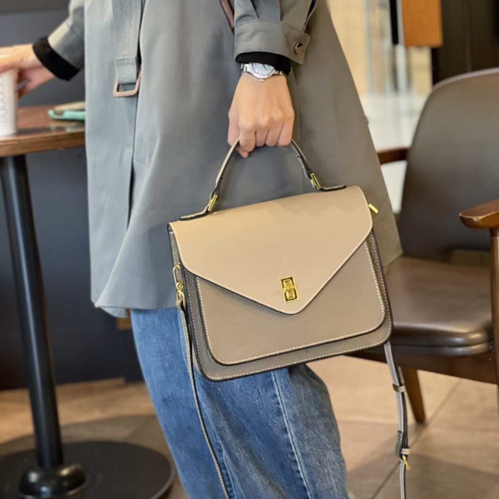 2023 baru beg bahu kulit asli bergaya warna-menyekat beg tangan kulit ...