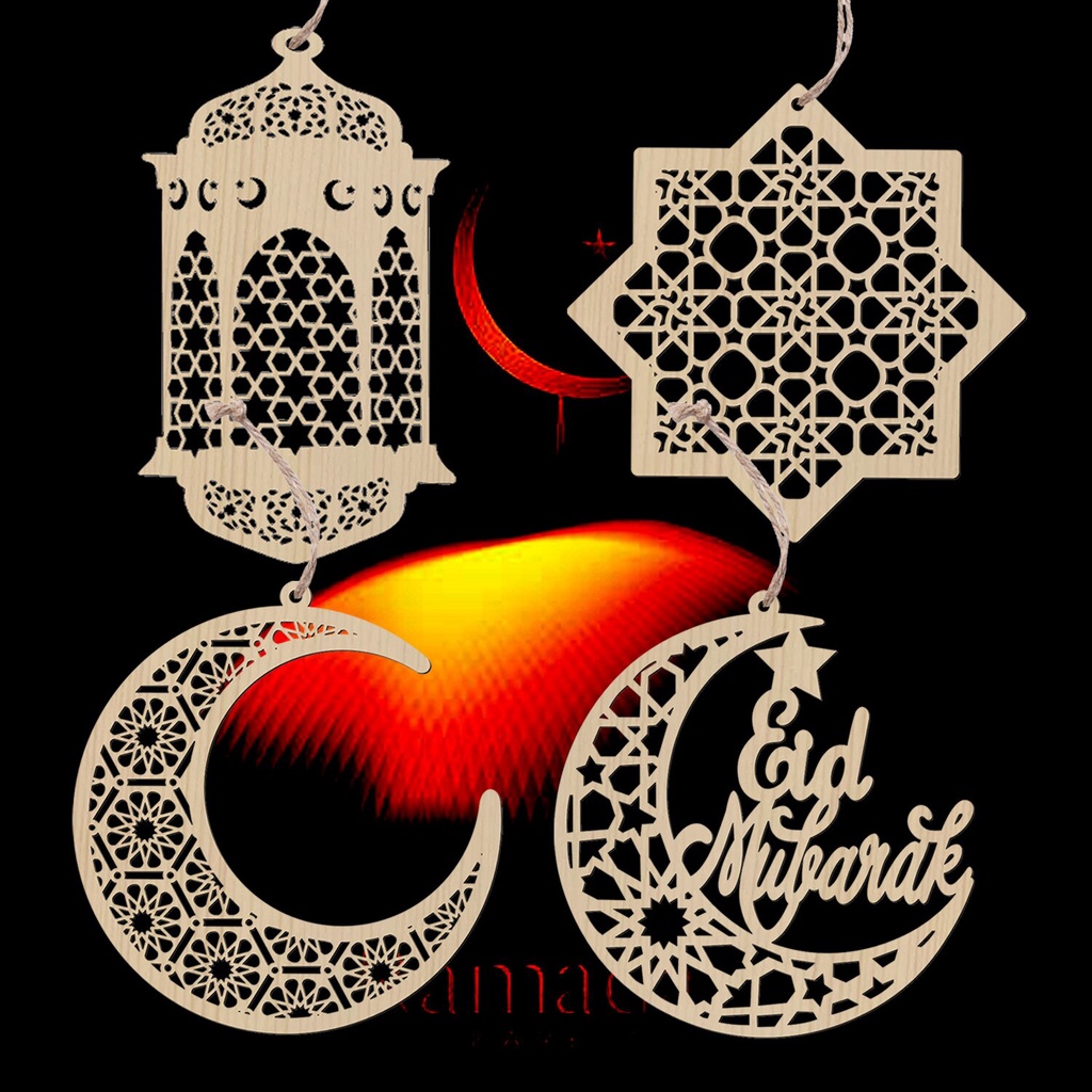 Raya DIY Wooden Pendant Moon Star Lantern Chip Ornaments Eid Mubarak ...