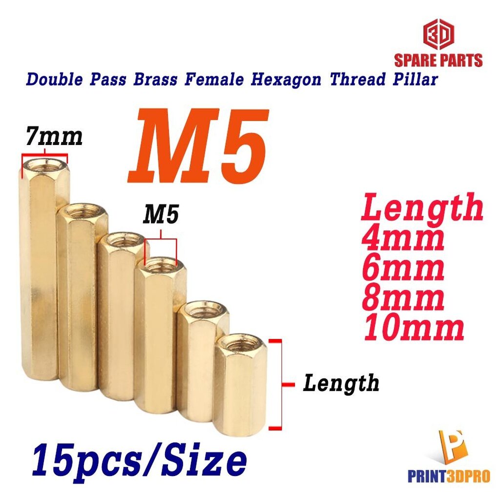 M5 Double Pass Hex Brass Female Standoff Board Pillar Hexagon Thread ...