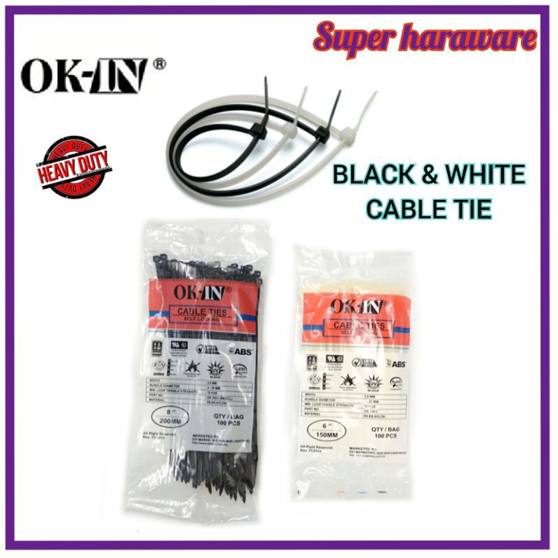 OK-IN Cable Tie Heavy Duty Electrical Cable Tight Black / White/ok in ...