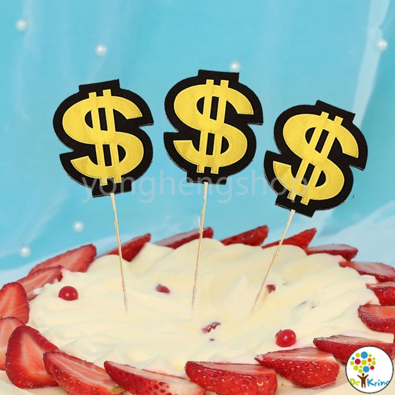 DK 3pcs/set Dollar Sign Birthday Cake Topper Baking Cupcake Topper Cake ...