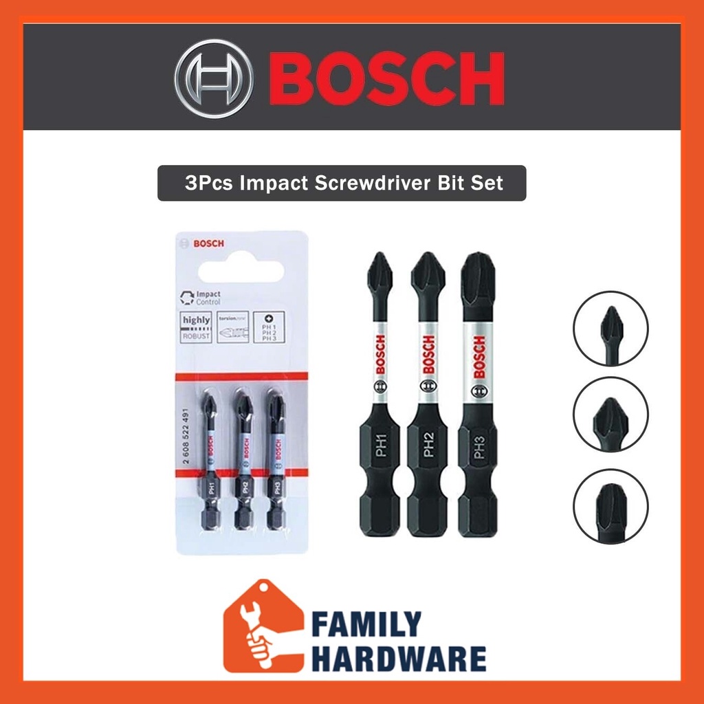 BOSCH 3Pcs Impact Screwdriver Bit Set mata screw driver mata skru drill ...