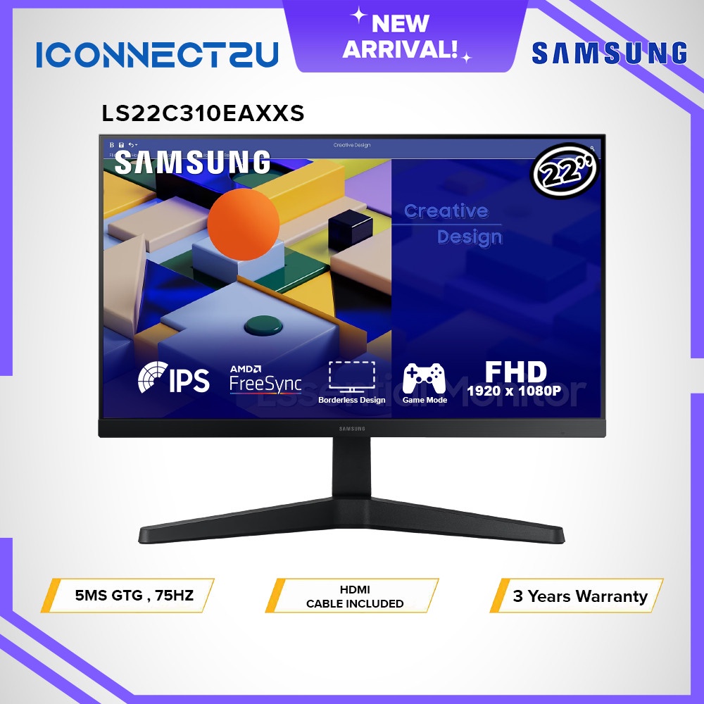 Samsung 22" LS22C310EAEXXS S3 S31C 75Hz 5MS FHD IPS Freesync Essential ...