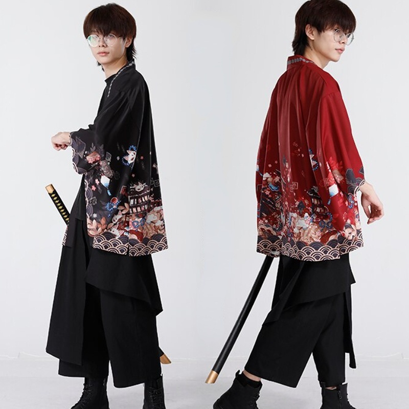 New Summer Loose Red Black Japanese Samurai Streetwear Cardigan Women ...