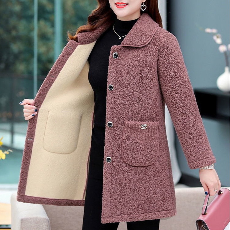 Autumn Winter Loose Long-sleeve Middle-aged Mothers Faux lamb Wool Coat ...