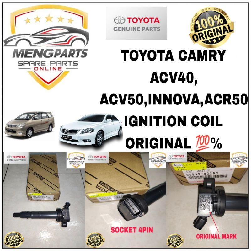 ORIGINAL 💯% TOYOTA CAMRY ACV40,ACV50,ESTIMA ACR50,INNOVA TGN40 IGNITION COIL 90919-02260 ...