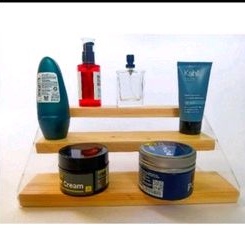 KAYU 3-tier acrylic wooden cosmetic rack/made from landa teak wood ...