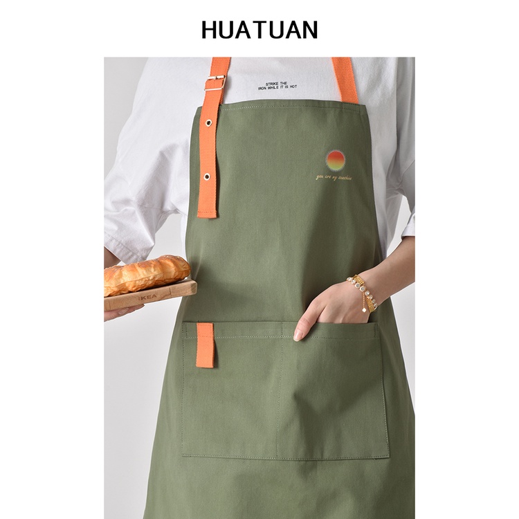 Apron kain kapas lelaki dan wanita gaya Nordic bersih merah bersih logo ...
