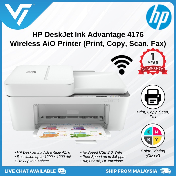 HP Deskjet Ink Advantage 4175 / 4176 All-in-One Wireless Printer Print ...