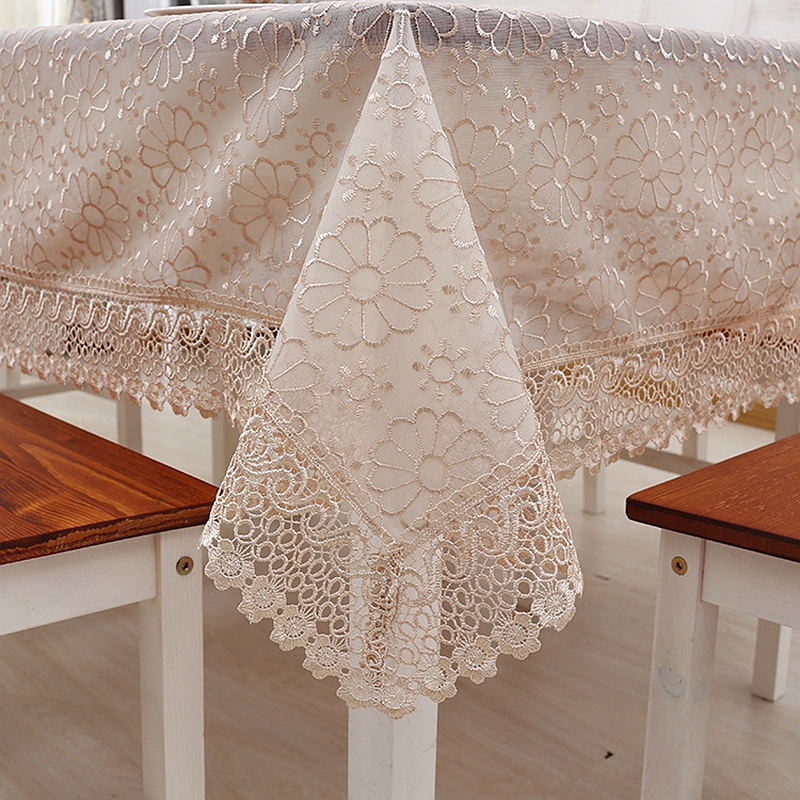 Beige White Rectangle Small Table Cloth Lace Macrame Vintage Tablecloth ...