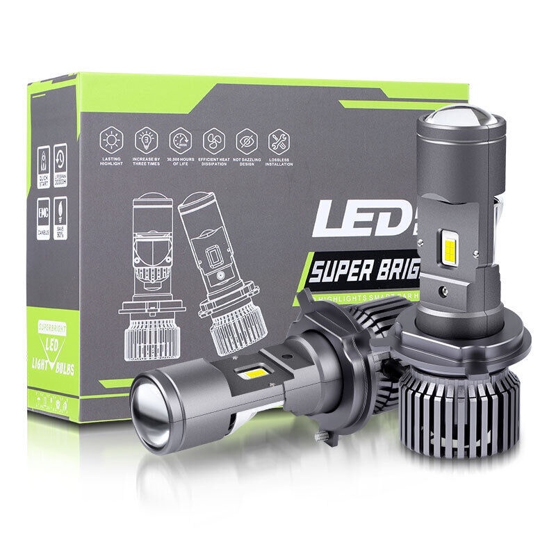2X 100W H4 Mini Bi-LED Projector Lens Hi-Lo Beam Bulb Headlight Retrofit Motorcycle Light ...