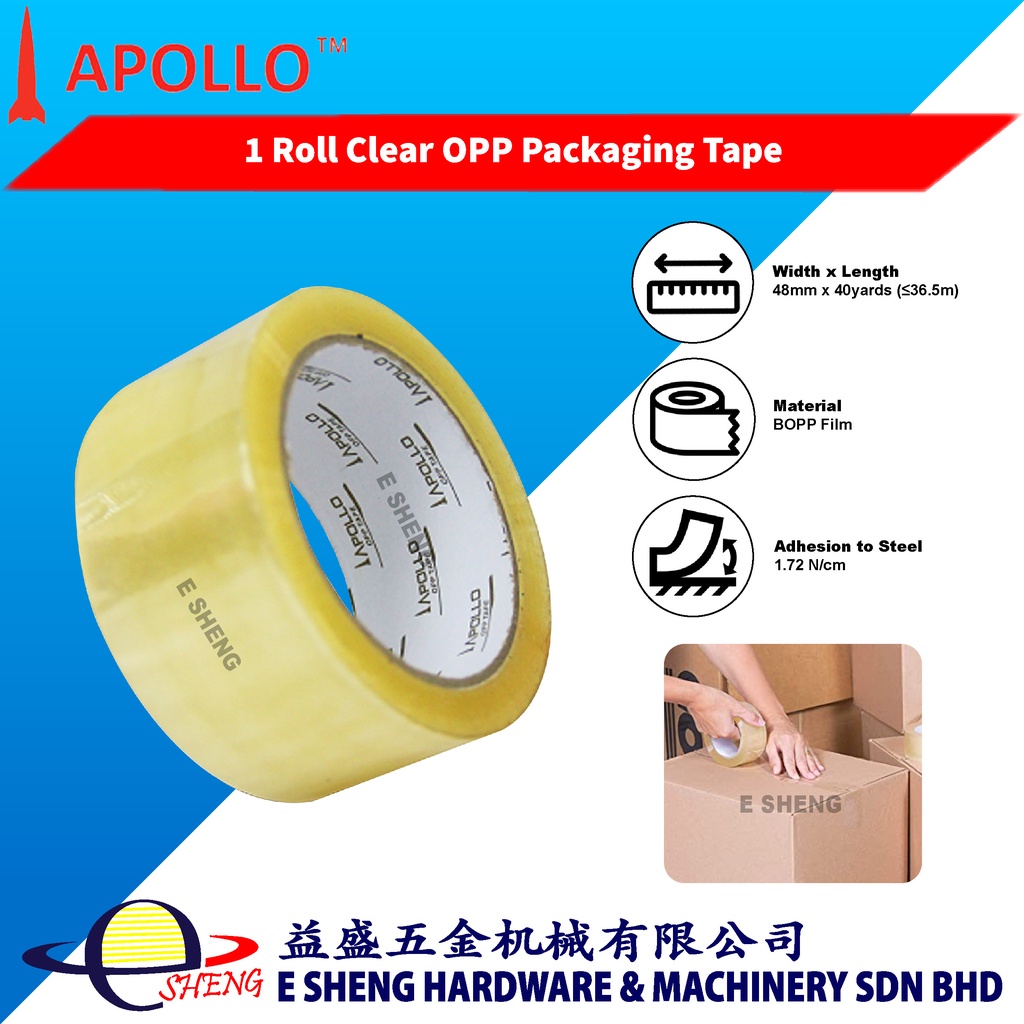 Apollo 1pcs 2'' Clear OPP Tape 48mmx90yards Opp Packaging Tape For E ...