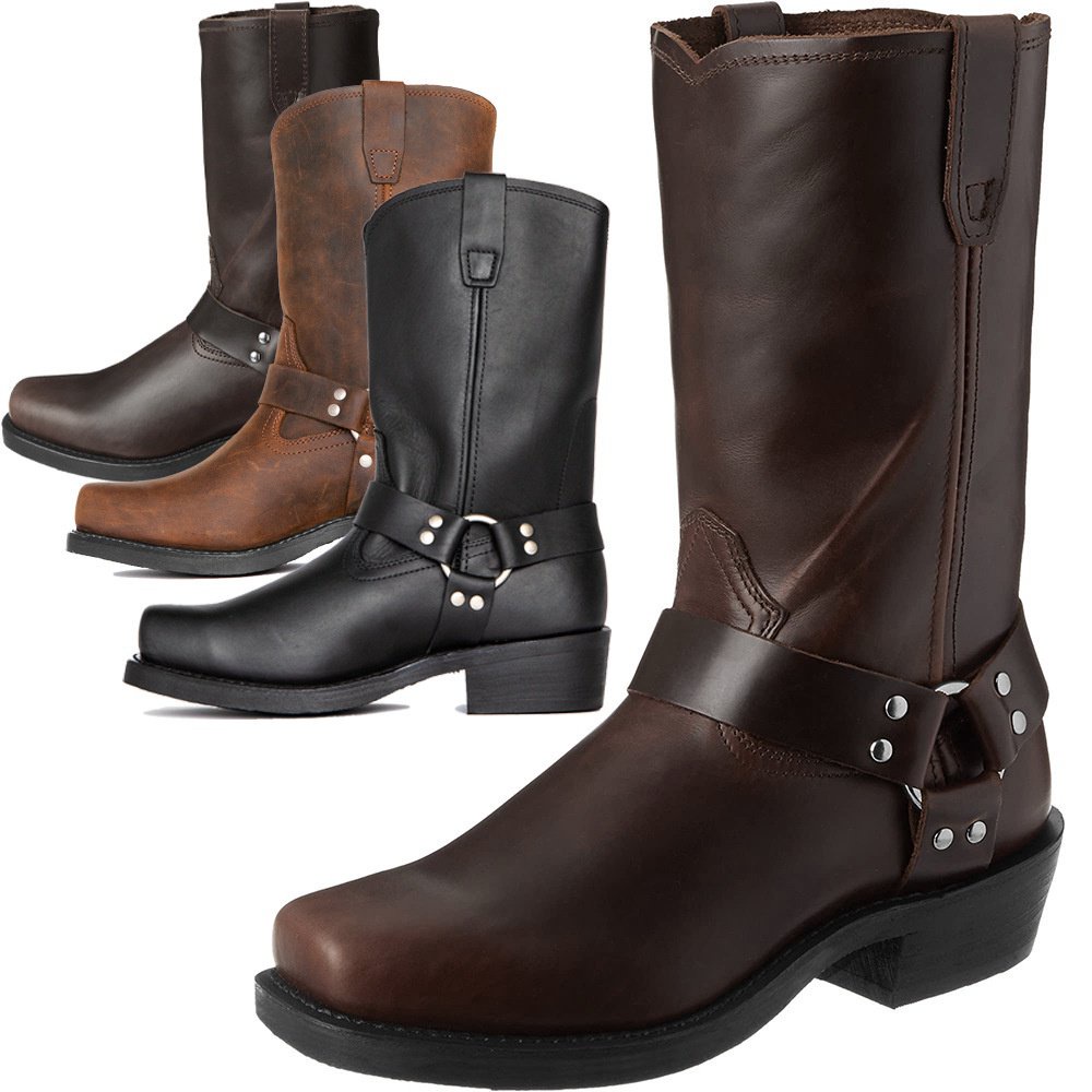 Men's Cowboy Boots Belt Buckle Ring High Top Motorcycle Boots Men Shoes ...