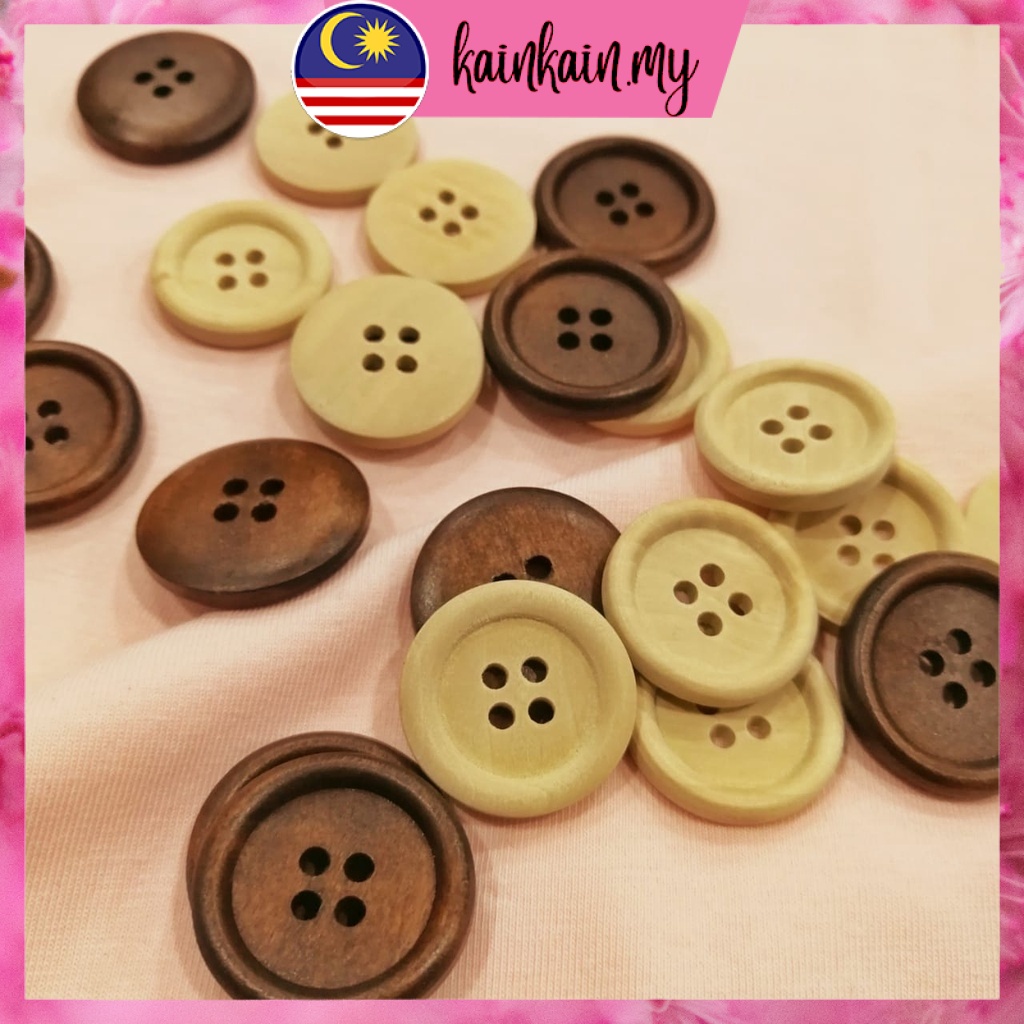 🌸 5pc Wooden Premium Button 4 Holes Butang Kayu 4 Lubang Bulat Dark ...